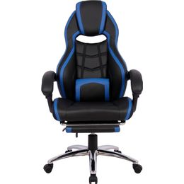 Gaming-Stuhl Inosign "Sprinta 1, Chefsessel mit ausziehbarer Fußstütze", schwarz (schwarz, blau), B:71cm H:120cm T:69cm, Stühle, komfortabel gepolstert mit vielen ergonomischen Funktionen