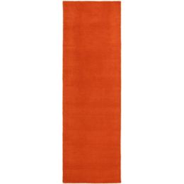 Wollteppich CarpetFine "Gabbeh Lola Uni", orange, B:80cm H:14mm L:150cm, Wolle, Teppiche, mit natürlichem Pflanzenmaterial von Hand gewebt, auch in Rund