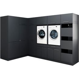 Mehrzweckschrank-Set LAUNDREEZY "Laundreezy, 11-tlg. Mehrzweckschrank-Set B/H/T 285/200/68 cm", anthrazit matt, B:285cm H:200cm T:68cm, Holzwerkstoff, Kastenmöbel-Sets, Breite 285 cm, Soft-Close-Funktion für Türen