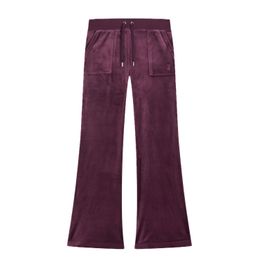 Sweathose Juicy Couture "LAYLA LOW RISE POCKETED FLARE PANT. Damen", Kinder, Gr. M, EURO-Größen, winetasting, 95% Polyester, 5% Elasthan, slim fit, Hosen, Trainingshose Damen, Sweathose, Velour, Jogginghose mit Glitzer, Sale