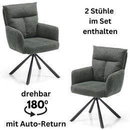 Armlehnstuhl Stolkom "Sofia", grau (grau, schwarz, schwarz), B:60cm H:93cm T:67cm, Polyester, Stühle, 180 grad drehbar mit Auto-Return, Federkern im Sitz