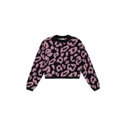 Strickpullover s.Oliver JUNIOR, Jungen, Gr. 146/152, schwarz (lila, schwarz), Strick, Obermaterial: 100% Polyamid, animal-print, bedruckt, loose fit normal, Rundhals, Bündchen, Pullover, mit Leo-Print