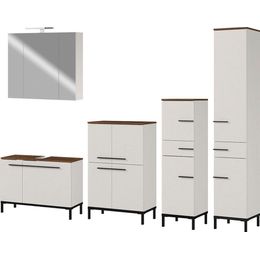 Badmöbel-Set Germania "Yonkers", braun (kaschmir, nussbaum, nachbildung), B:253cm H:190cm T:34cm, Spanplatte, Kastenmöbel-Sets, Set bestehend aus Waschbeckenunterschrank, Spiegelschrank, Hochschrank