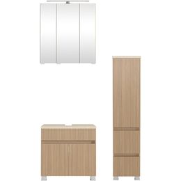 Badmöbel-Set Welltime "EIXO, Set aus Spiegelschrank, Unterbeckenschrank und Midischrank", braun (eiche hell), B:90cm H:200cm T:35cm, Spanplatte, Kastenmöbel-Sets, Set 90 cm breit, Badmöbel mit LED-Beleuchtung