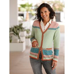 Cardigan Casual Looks, Damen, Gr. 42, bunt (eucalyptus, rot, gemustert), 50% Baumwolle, 50% Polyacryl, gemustert, mehrfarbig, Strickjacken
