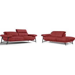 Sofa Egoitaliano "Anais, Design mit hohem Sitzkomfort, Fußfarbe schattengrau", rot (marsala), Sofas, Luxus-Microfaser Lederoptik, Ottomane Armlehne links, Set, Kopfteil verstellbar, Luxus-Microfaser Lederoptik, marsala