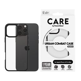 CARE BY PANZERGLASS Handyhülle "Urban Combat Case für Apple iPhone 16 Pro Max", schwarz (schwarz, transparent), B:11cm H:1,9cm T:19,6cm, Hüllen, Backcover, Schutzhülle, Handyschutzhülle, Case, Schutzcase, stoßfest
