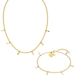 Schmuckset PURELEI "Schmuck Edelstahl Kette Fußkette Mahina Club Anuenue", gold (gelbgoldfarben, rot, rosa, grün, hellblau), Schmuck_Sets, Damen, Edelstahl, glitzernd, glänzend, mit Kunststoffperlen
