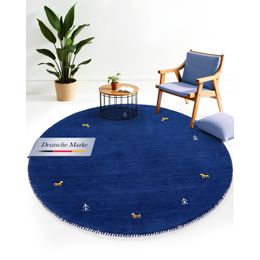 Wollteppich CarpetFine "Gabbeh Uni", blau, H:15mm Ø:300cm, Wolle, Teppiche, reine Wolle handgewebt, Gabbeh Tiermotiv warmes Raumklima viele Größen