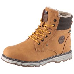 Winterboots Mustang Shoes "Arturo", M&auml;dchen, Gr. 32, braun (camelfarben), Lederimitat, unifarben mit Farbeinsatz, Basic, Schuhe Winterboots, Schn&uuml;rboots, Outdoorboots mit TEX-Membrane