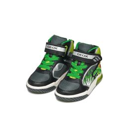 Sneaker Geox "J INEK BOY_Blinkschuh", M&auml;dchen, Gr. 35, schwarz, limette, Synthetik, Textil, metallic, Schuhe Sneaker, Schn&uuml;rboots mit cooler Blinkfunktion, Gr&ouml;&szlig;enschablone zum Download