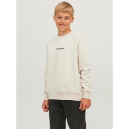 Jack & Jones Sweatshirt JACK & JONES JUNIOR "JORVESTERBRO SWEAT CREW NECK NOOS JNR", Jungen, Gr. 140, weiß (moonbeam fit:loose), angeraute Sweatware, Obermaterial: 70% Baumwolle, 30% Polyester, loose fit normal, Rundhals, Rippbündchen, Sweatshirts