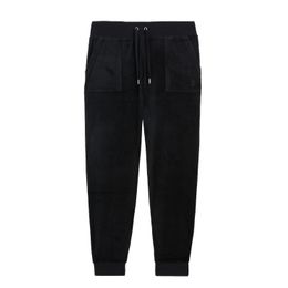 Sweathose Juicy Couture "WILLOW VELOUR CUFFED JOGGER WITH JC EMBROIDERY Damen", Kinder, Gr. L, EURO-Größen, schwarz, 95% Polyester, 5% Elasthan, Hosen, Trainingshose Damen, Sweathose, Velour, Jogginghose mit Glitzer, Sale