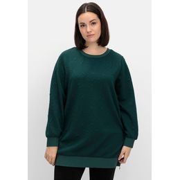 Sweatshirt sheego, Damen, Gr. 48/50, grün (tiefgrün), 71% Polyester, 26% Viskose, 3% Elasthan, unifarben, Rundhals, Sweatshirts
