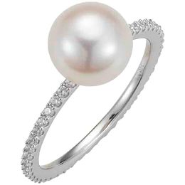 Perlenring ADRIANA "Schmuck Geschenk Silber 925 Fingerring Ring Genua" Gr. 52, wei&szlig; (silberfarben, kristallwei&szlig;, wei&szlig;), Fingerringe, Damen, 52, Perlen Silber 925 (Sterlingsilber), 1mm, Perlen, Silber 925 (Sterlingsilber), Perlenring, Made in Germany - mit Zirkonia (synth.) - mit S&uuml;&szlig;wasserzuchtperle