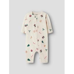 Strampler name it "NBNVISMAS LS NIGHTSUIT", Jungen, Gr. 74, weißcap gray aop:xmas aop, Jersey, Obermaterial: 95% Baumwolle, 5% Elasthan, bedruckt, Rundhals, Overalls, mit Weihnachtsmotiv