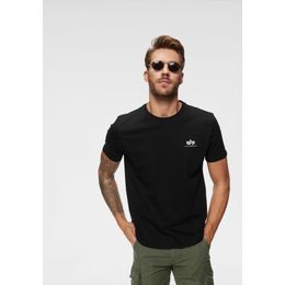 Rundhalsshirt Alpha Industries "BASIC T SMALL LOGO", Herren, Gr. L, schwarz, Single Jersey, Obermaterial: 100% Baumwolle, bedruckt, schmal normal, Rundhals, eingesetzt gerader Abschluss, Shirts Rundhalsshirt, Topseller