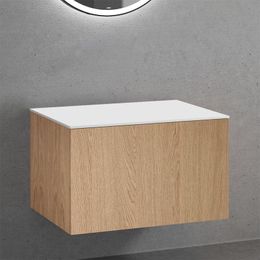 neoro n50 Unterschrank B: 80 cm mit 1 Auszug, mit glatter Eichenfront Konsole wei&szlig; matt, BN0432BFO+BN0402WM,