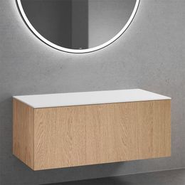 neoro n50 Unterschrank B: 120 cm mit 1 Auszug, mit glatter Eichenfront Konsole wei&szlig; matt, BN0434BFO+BN0404WM,