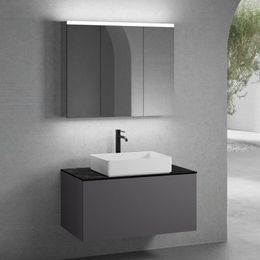 neoro n50 Unterschrank B: 100 cm mit 1 Auszug, Waschtisch B: 58 cm wei&szlig; matt, mit Spiegelschrank,, BN0065WM+BN0433GR+BN0403C2+BN0474MI,