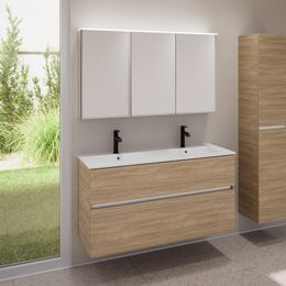 evineo ineo5 evo Unterschrank B: 120 cm mit 2 Ausz&uuml;gen, Slim-Doppelwaschtisch wei&szlig;, mit ineo Spiegelschrank CH,, BE0837WH+BE0959OA+BEA043MI,