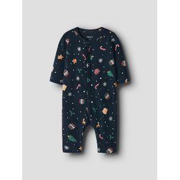 Strampler name it "NBNVISMAS LS NIGHTSUIT", Jungen, Gr. 62, navy blazer aop:xmas aop navy, Jersey, Obermaterial: 95% Baumwolle, 5% Elasthan, bedruckt, Rundhals, Overalls, mit Weihnachtsmotiv