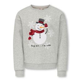 Sweatshirt KIDS Only "KOGYDA LIFE XMAS L/S O-NECK BOX SWT", Jungen, Gr. 122/128, light grau melange print:snowman, Sweatware, Obermaterial: 60% Baumwolle, 40% Polyester, bedruckt, Rundhals, Sweatshirts