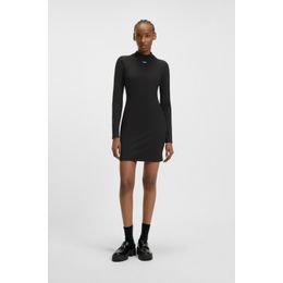 Jerseykleid HUGO BLUE "Nilla", Damen, Gr. XL (42), N-Gr, schwarz (schwarz 001), Jersey, Obermaterial: 94% Baumwolle, 6% Elasthan, unifarben, slim fit ca. Mitte Oberschenkel, abgesteppte Kante mit Daumenl&ouml;chern, Kleider Jerseykleid, mit sportiven Daumenl&ouml;chern
