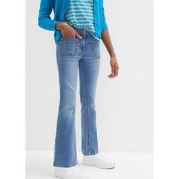 bonprix Flared-Jeans Mid Waist Bequembund, blau, mit Baumwolle