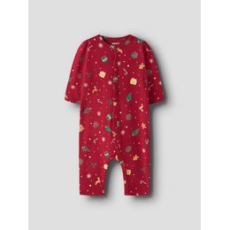 Strampler name it "NBNVISMAS LS NIGHTSUIT", Jungen, Gr. 62, jester rot aop:xmas aop rot, Jersey, Obermaterial: 95% Baumwolle, 5% Elasthan, bedruckt, Rundhals, Overalls, mit Weihnachtsmotiv