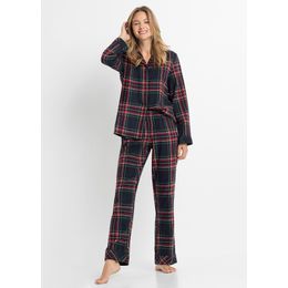 bonprix Gewebter Flanell Pyjama, blau, Flanell