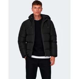 Only & Sons Steppjacke ONLY & SONS "ONSMARLON LIFE HOOD PUFFER JACKET OTW VD", Herren, Gr. L, schwarz, Web, Obermaterial: 100% Polyester. Futter: 100% Polyester. Wattierung: 100% Polyester, unifarben, normal, Bündchen, Jacken