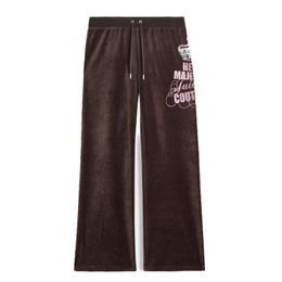 Sweathose Juicy Couture "HER MAJESTY CAISA TRACKPANT. Damen", Kinder, Gr. S, EURO-Größen, java, 46% Baumwolle, 32% Viskose, 22% Polyester, slim fit, Hosen, Trainingshose Damen, Sweathose, Velour, Jogginghose mit Glitzer, Sale