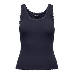 Tanktop Only "ONLSARA – Tanktop mit Spitzendetail am Ausschnitt", Damen, Gr. L, night sky, Jersey, Obermaterial: 94% Baumwolle, 6% Elasthan, unifarben, regular fit normal, Rundhals, Tops, regular fit, modisch, Jersey, Rippware, Rundhals
