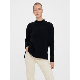 Véro Moda Stehkragenpullover VERO MODA "VMLEFILE OVERSIZE BOXY BLOUSE GA NOOS", Damen, Gr. M, schwarz, Strick, Obermaterial: 70% Polyacryl, 27% Nylon, 3% Elasthan, unifarben, regular fit hüftbedeckend, V-Ausschnitt, Rippbündchen, Pullover