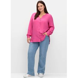Longbluse sheego, Damen, Gr. 58, rosa (fuchsia), 100% Viskose, unifarben, V-Ausschnitt, Blusen Longbluse