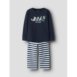 Schlafanzug name it "NMMRAMEL NIGHT SET BOX", Jungen, Gr. 98, navy blazer, Jersey, Obermaterial: 95% Baumwolle, 5% Elasthan, bedruckt, gestreift, Rundhals, Homewear-Sets
