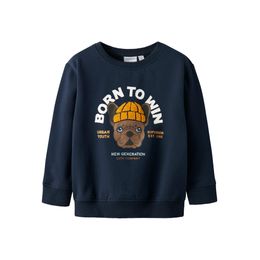 Sweatshirt name it "NMMRIGUNA LS NREG SWEAT BRU BOX", Jungen, Gr. 104, navy blazer, Sweatware, Obermaterial: 95% Baumwolle, 5% Elasthan, bedruckt, Rundhals, Sweatshirts Sweatshirt