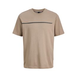 Jack & Jones T-Shirt JACK & JONES "JCOFUSION FULL BRANDING TEE SS CREW NOOS", Damen, Gr. M, desert taupe, Jersey, Obermaterial: 55% Baumwolle, 45% Polyester, bedruckt, regular fit h&uuml;ftbedeckend, Rundhals, Shirts T-Shirt