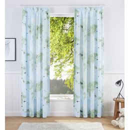 Vorhang my home "Weltkarte" Gr. 1, blau (blau, gr&uuml;n), B:135cm H:145cm, Baumwolle (Bio-Baumwolle), Polyester, Gardinen, Kindergardine, bedruckt, halbtransparent, Tiere