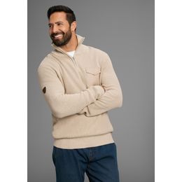 H.I.S. Troyer H.I.S "Neue Kollektion Highlight Rippen-Optik", Herren, Gr. L (52/54), beige melange, Strick, Obermaterial: 50% Baumwolle, 50% Polyacryl, meliert, regular fit, Rippbündchen, Pullover, mit Brusttasche, Perfekt für die kältere Jahreszeit