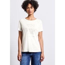 T-Shirt Street One, Damen, Gr. 36, wei&szlig; (sanftes wei&szlig;), Jersey, Obermaterial: 50% Baumwolle, 50% Modal, bedruckt, regular fit taillenbedeckt, Rundhals, Shirts T-Shirt, mit Wording Artwork