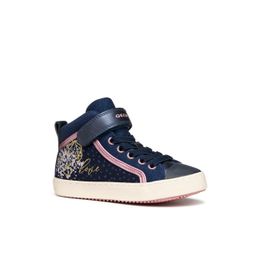 Sneaker Geox "J KALISPERA GIRL", Mädchen, Gr. 32, blau (navy, rosa), Synthetik, Textil, Glitzer, metallic, Schuhe, Schnürboots, Glitzerschuh mit Gummizug, Größenschablone zum Download