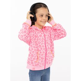 Kapuzensweatjacke Zwillingsherz ""Soft Leo"", Jungen, Gr. 122/128, pink, Sweatware, Obermaterial: 80% Polyester, 20% Baumwolle, Sweatjacken, Mini-Me, mit Leo Muster, Zipper und Taschen