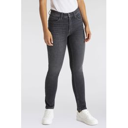 Gerade Jeans MAC "MELANIE dragon-fly", Damen, Gr. 36, L&auml;nge 32, grau (grau heavy used wash), Denim/Jeans, Obermaterial: 98% Baumwolle, 2% Elasthan, figurbetont kn&ouml;chellang, Jeans, Dekoratibe Nietendetails auf der hinteren Tasche
