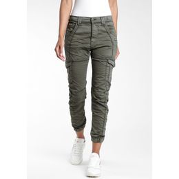 Cargohose Gang "94GISELLE", Damen, Gr. 30, N-Gr, gr&uuml;n (gr&uuml;n thyme bijou (helloliv)), Web, Obermaterial: 81% Baumwolle, 16% Polyester, 3% Elasthan, unifarben, eng 7/8-L&auml;nge, Hosen Cargohose, mit aufgesetzten Cargotaschen
