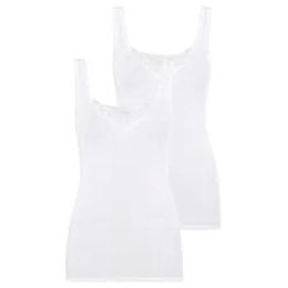 Unterhemd Schiesser "Cotton Essentials", Damen, Gr. 36, N-Gr, wei&szlig; (100, wei&szlig;), Feinripp, Obermaterial: 100% Baumwolle, unifarben, k&ouml;rpernah, Rundhals, Unterhemden Unterhemd, mit zwei unterschiedlichen Batist-Stickerei-Motiven