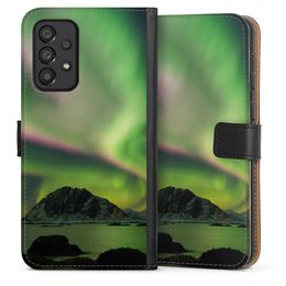 DeinDesign Galaxy A33 5G Handy Klapph&uuml;lle Handyh&uuml;lle aus Kunst Leder schwarz Flip Case Polar Lights Sky Nordern Lights Sideflip mit langer Lasche