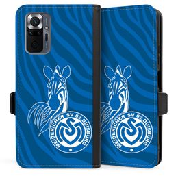 DeinDesign Xiaomi Redmi Note 10 Pro Handy Klapph&uuml;lle Handyh&uuml;lle aus Kunst Leder schwarz Flip Case Merchandise Msv Duisburg Zebra Sideflip mit langer Lasche