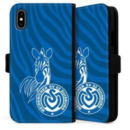 DeinDesign iPhone X Handy Klapph&uuml;lle Handyh&uuml;lle aus Kunst Leder schwarz Flip Case Merchandise Msv Duisburg Zebra Sideflip mit langer Lasche